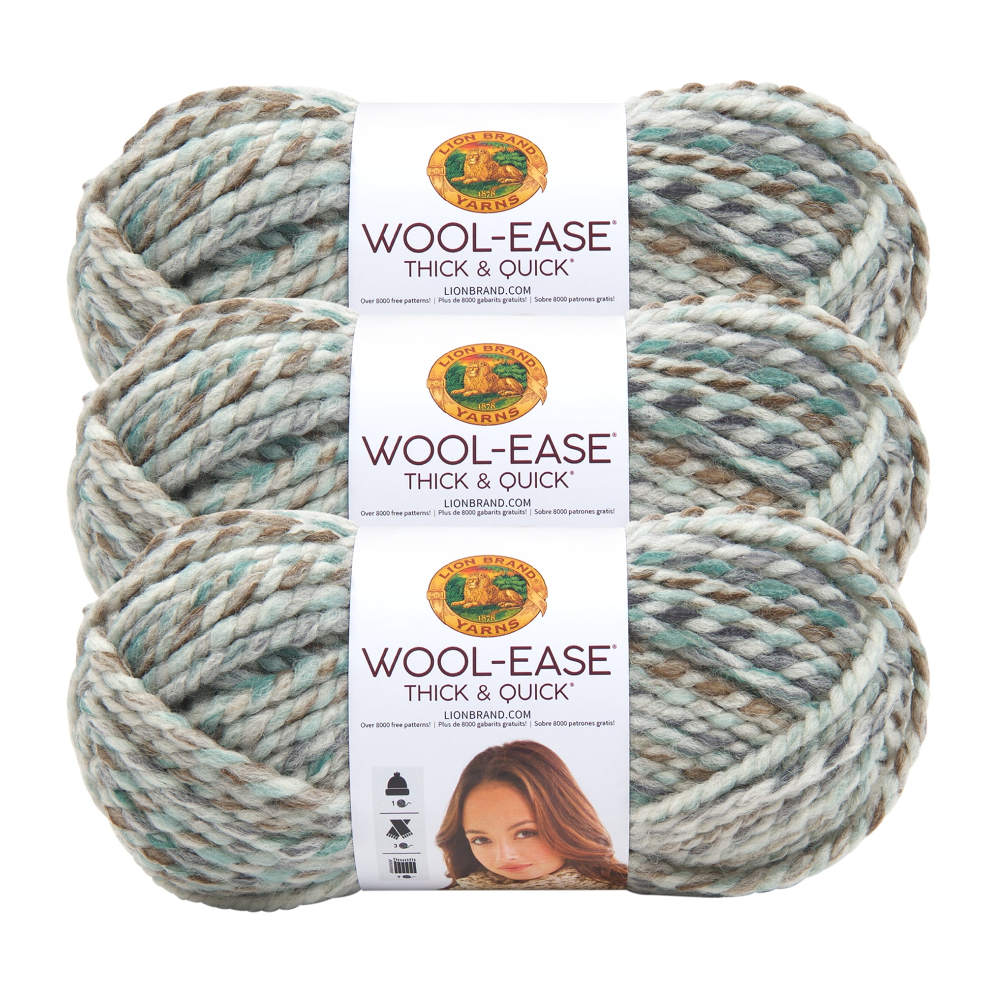 Lion Brand Yarn Wool-Ease Thick and Quick Seaglass Classic Super Bulky ...