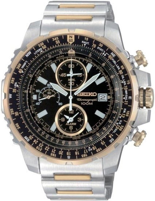 Seiko Men's SNAD06 Chronographs Black Dial Two Tone Alarm Watch ...