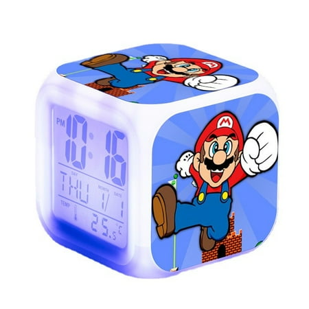 Super Mario Colorful Color Changing Alarm Clock Led Anime Cartoon Mario ...