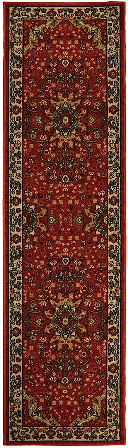 Traditional Mahal Medallion Design Runner Rug Dark Red Color Printed ...