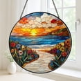 Coastal Sunset Stained Glass Style Suncatcher, Beach Path Decorative ...