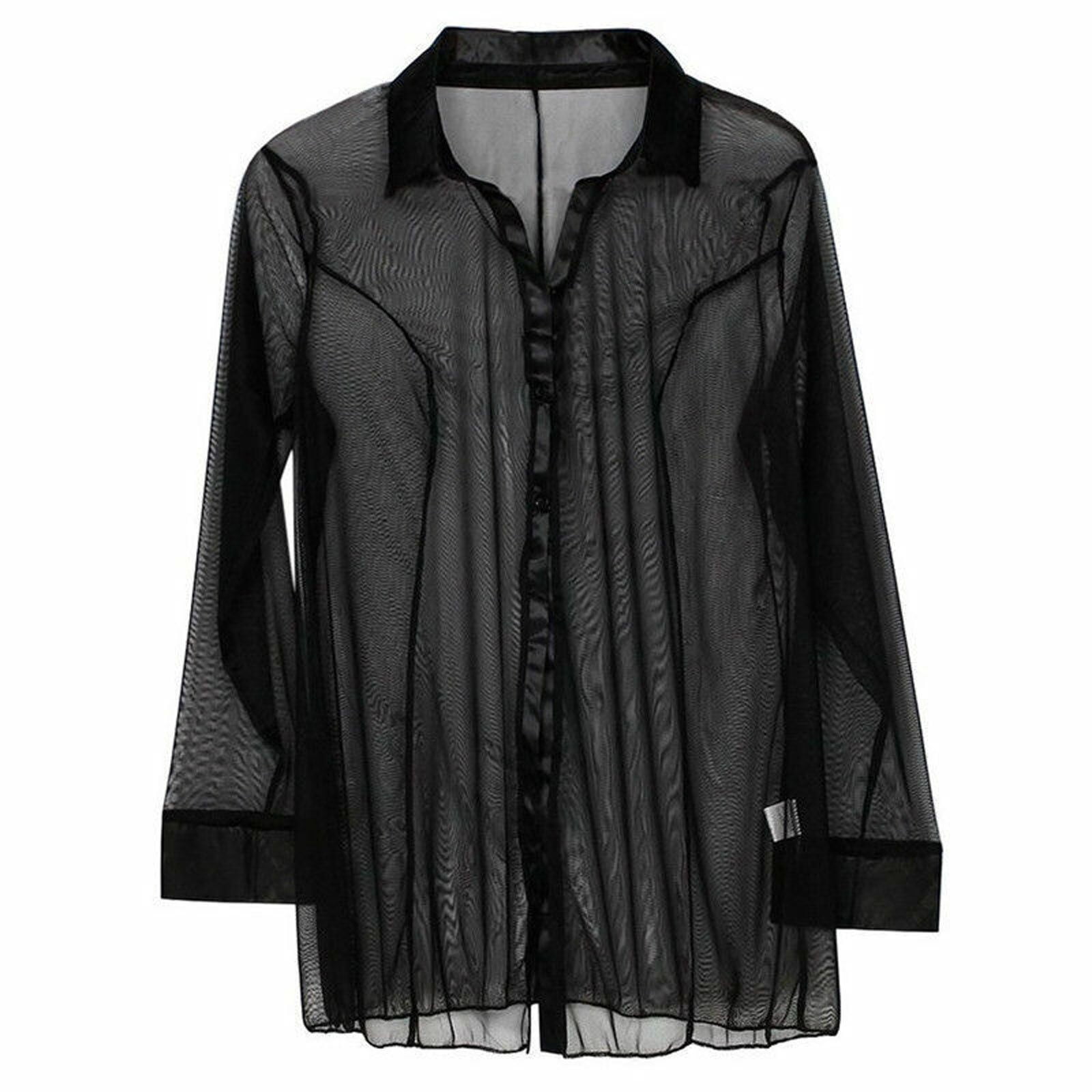 Click here for Krdevn Womens Sexy Sheer Mesh Button Down Shirt Lo... prices