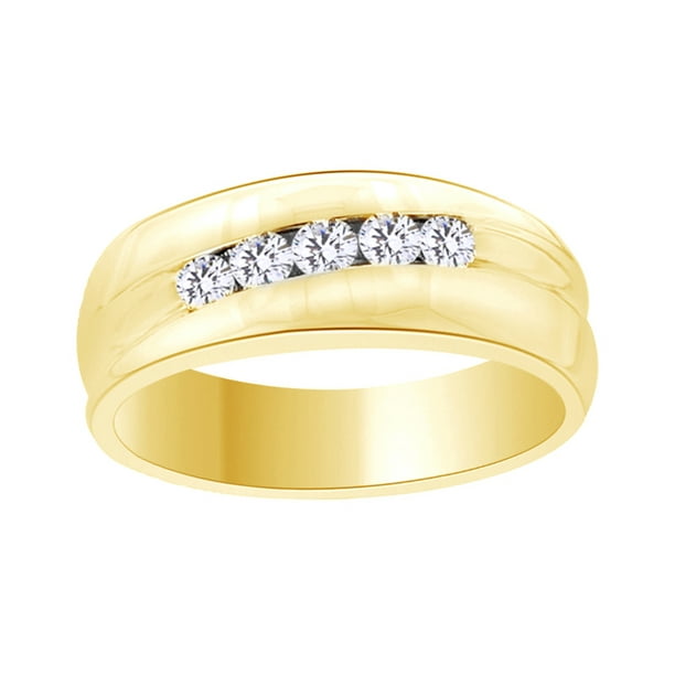 Jewel Zone US - white Natural Diamond Five Stone Wedding Band Ring For ...