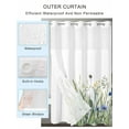 No Hook Shower Curtain with Snap-in Liner, Botanical Flower Waterproof ...
