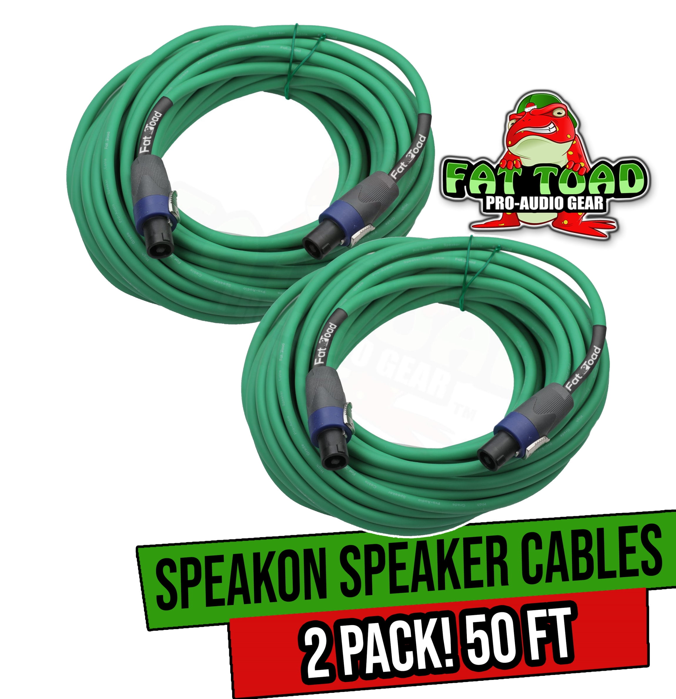 Fat Toad Speakon Cables (2 Pack) - 50 ft Professional Pro Audio Green ...