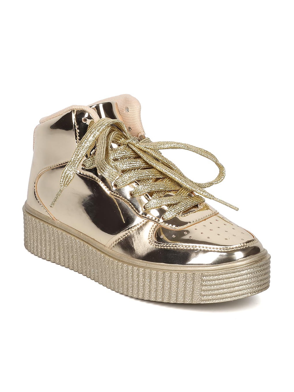 New Women Cape Robbin Polo-5 Metallic Leatherette High Top Creeper ...
