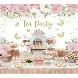 7×5FT Tea Party Backdrop Pink Rose Floral Gold Butterfly Teapot Let's ...