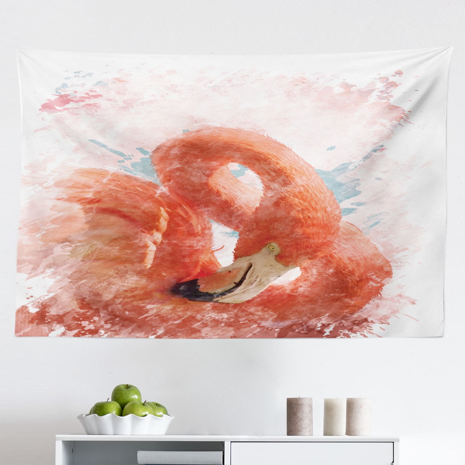 Flamingo Tapestry, Flamingos Flying in The Air with Horizon Landscape ...