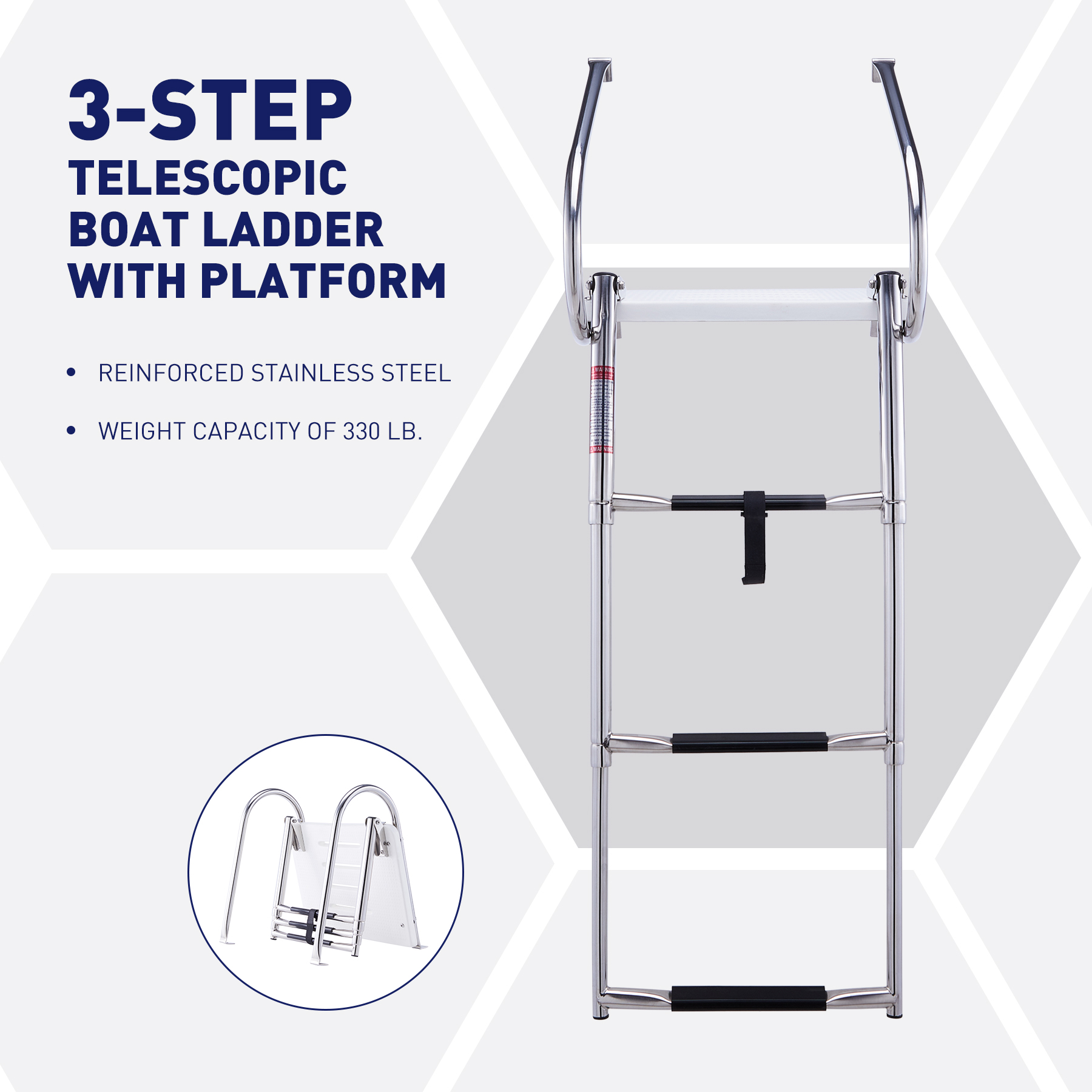 3 Step Telescopic Ship Ladder with Platform for Boat Pool Pontoon Dock ...