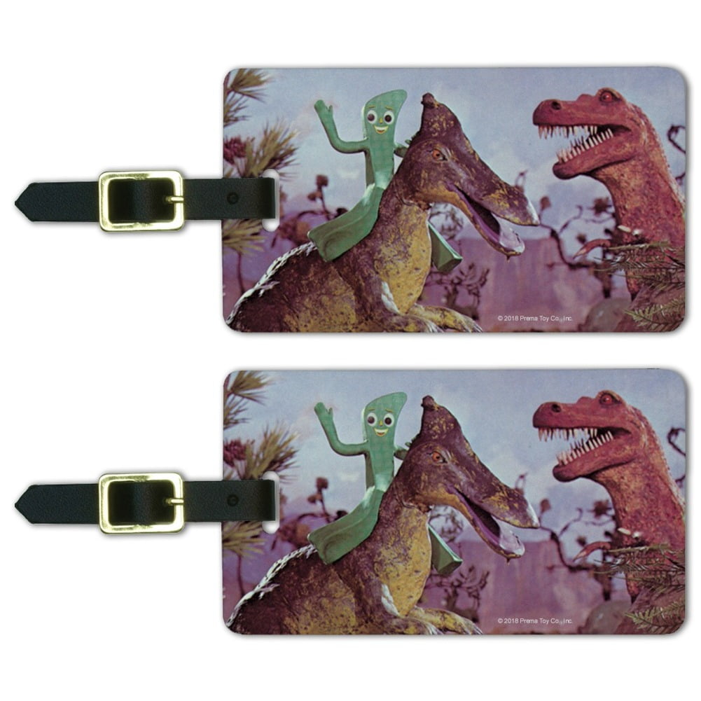 Jurassic Gumby Riding Dinosaur T-Rex Luggage ID Tags Suitcase Carry-On ...