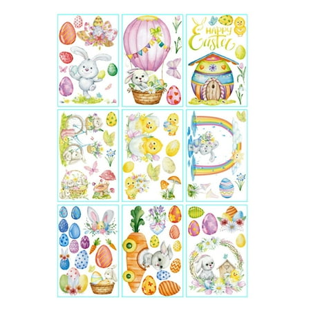Easter Sticker Sheets Set Of 9 Bunny Carrot Egg Pvc Static Electricity ...