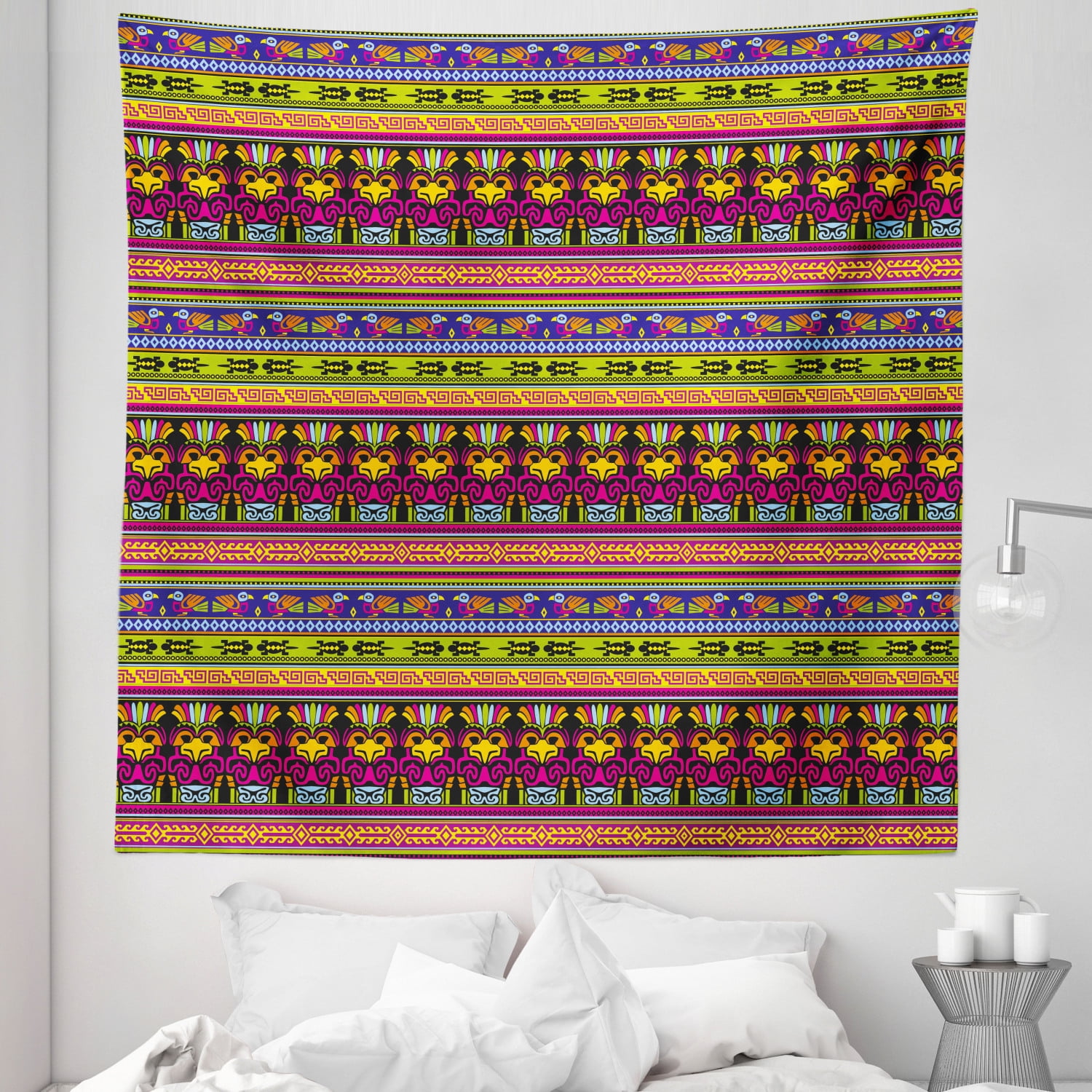 Prehistoric Tapestry, Aztec Culture Pattern Borders Ornate Tribal ...