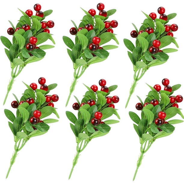 Wekity 6 Bunch Christmas Artificial Holly Berries, Christmas Picks ...