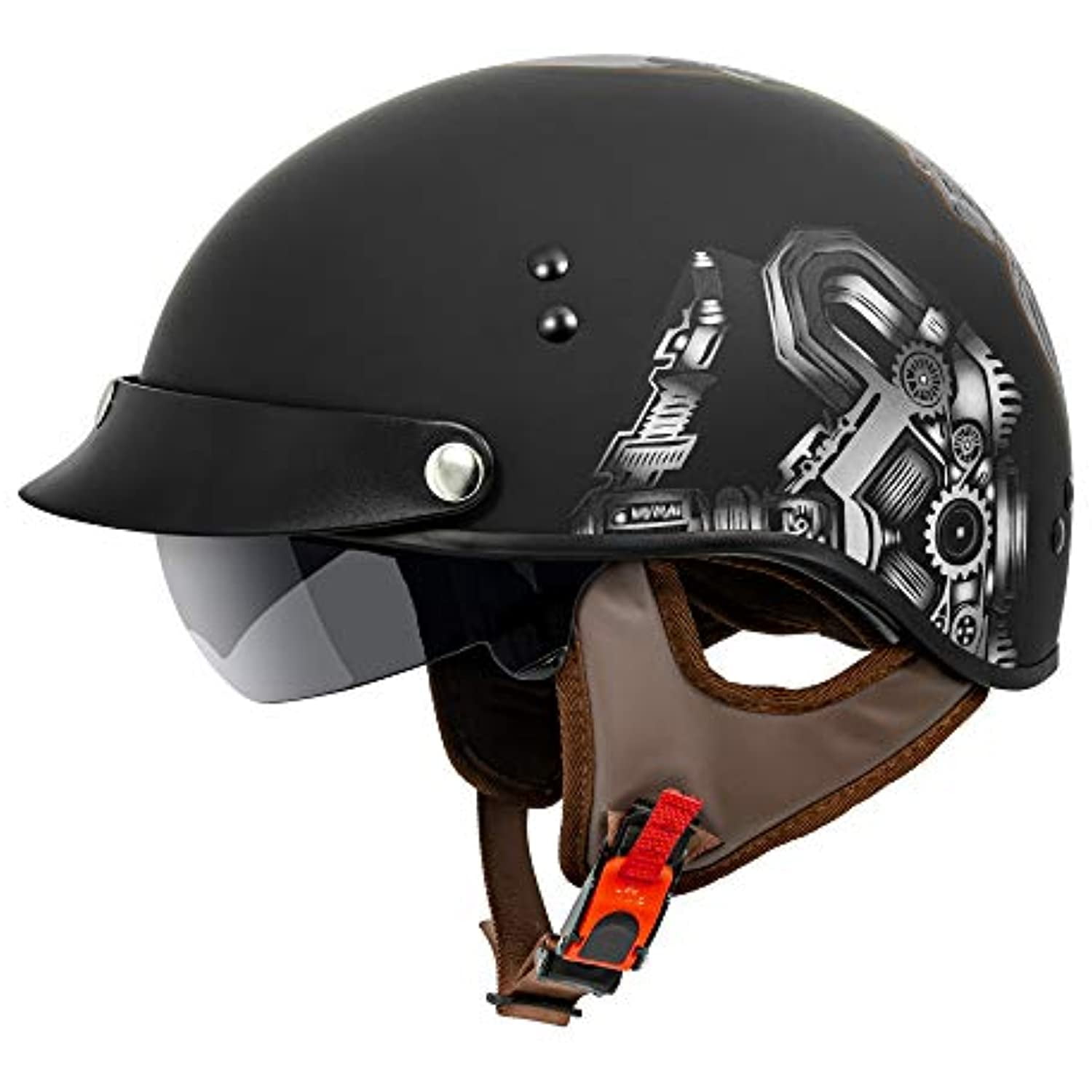 VCAN Cruiser Solid Flat Black Half Face Motorcycle Helmet with Drop ...