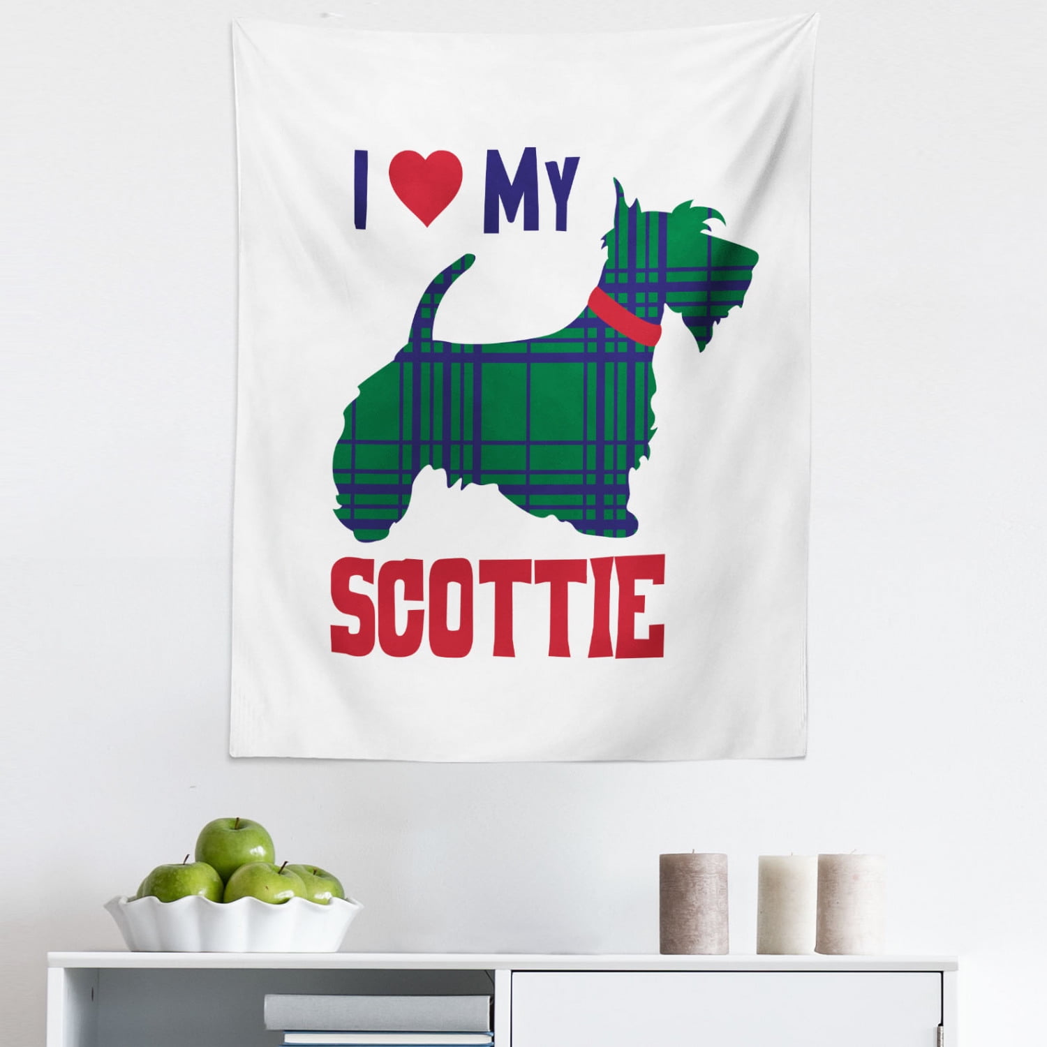 Scottie Dog Tapestry, I Heart My Scottie Message Tartan Pattern Built ...