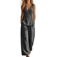 Bloomae Two Piece Set for Women Asymmetric Button V Neck Tank Tops Vest ...