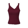 Elegant Lace Trim Top For Soft Solid Tank With Delicate Frill Gathers ...