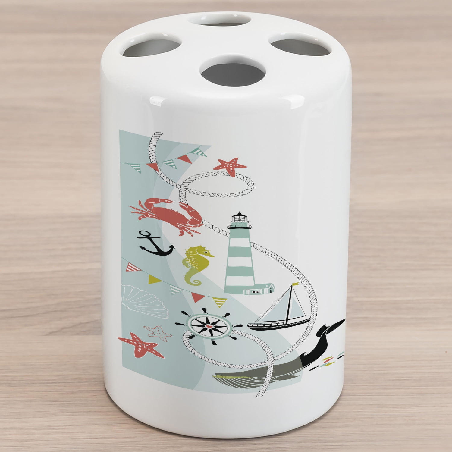 Nautical Ceramic Toothbrush Holder, Ornate Border Design with Maritime ...