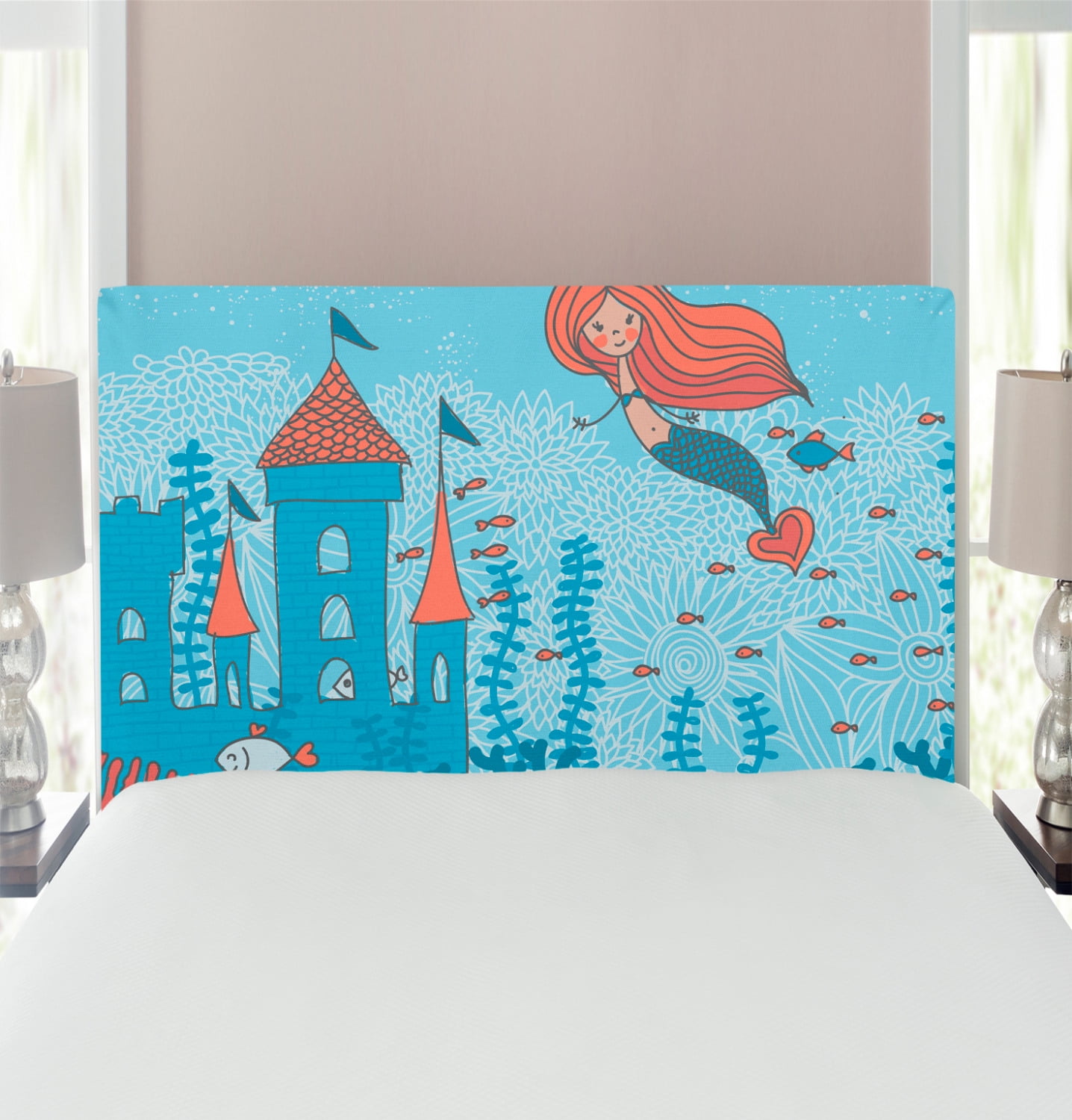 Mermaid Headboard, Art of Little Girl Under the Sea in Corals Castle ...