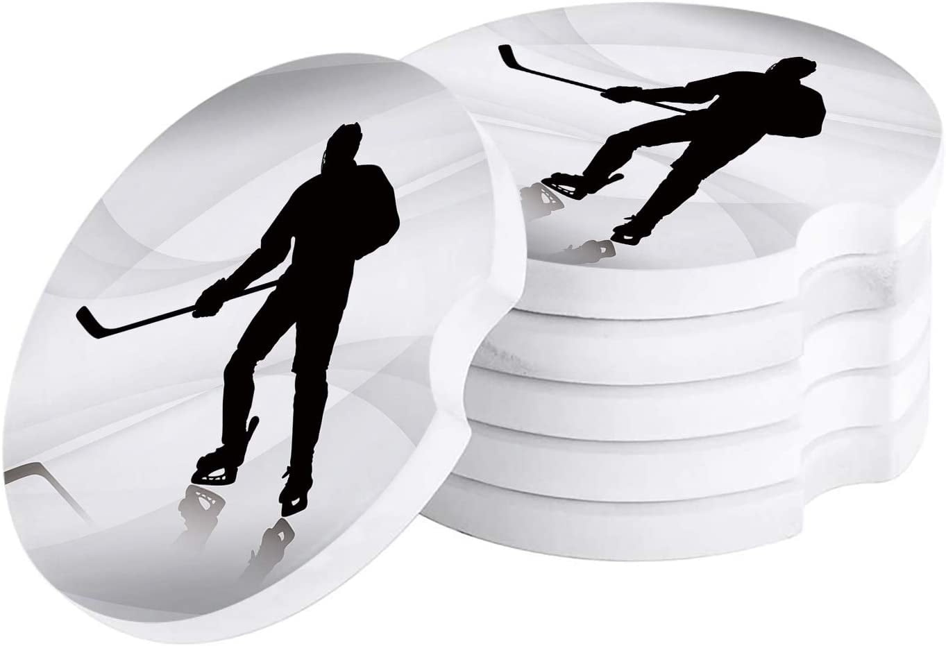 FMSHPON Player Silhouette Hockey Sports Set of 4 Car Coaster for Drinks, Absorbent Ceramic Stone ...