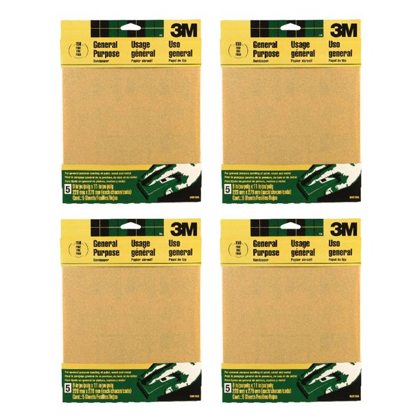 3M Sandpaper Sheets 9 x 11 Inches Aluminum Oxide Mineral Fine 150 Grit ...