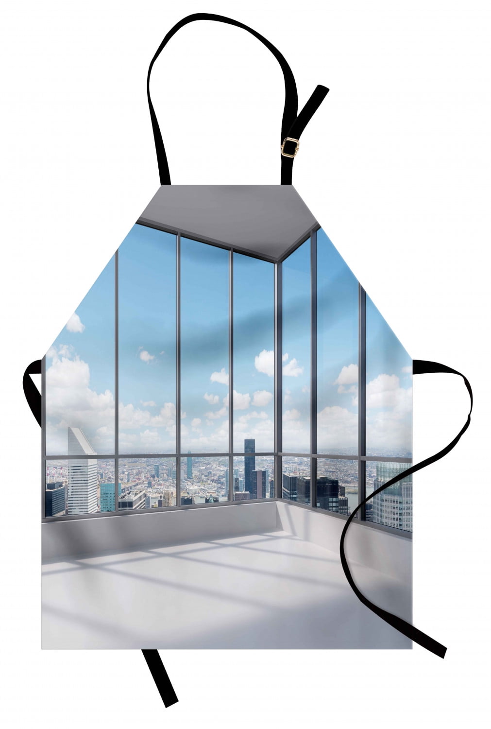 Modern Apron Cityscape Office with Big Windows Clear Sunny Sky View ...