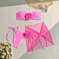 Blue Three-Piece Swimsuit Set With Tube Top, 3D Flower Detail, Tie-Side ...