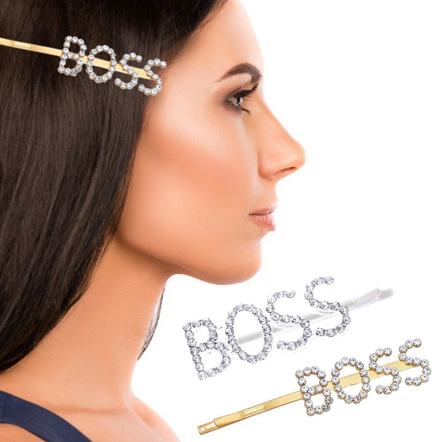 Crystal Rhinestone Word Hair Clips Bobby Pins Gold or Silver 8 Piece ...