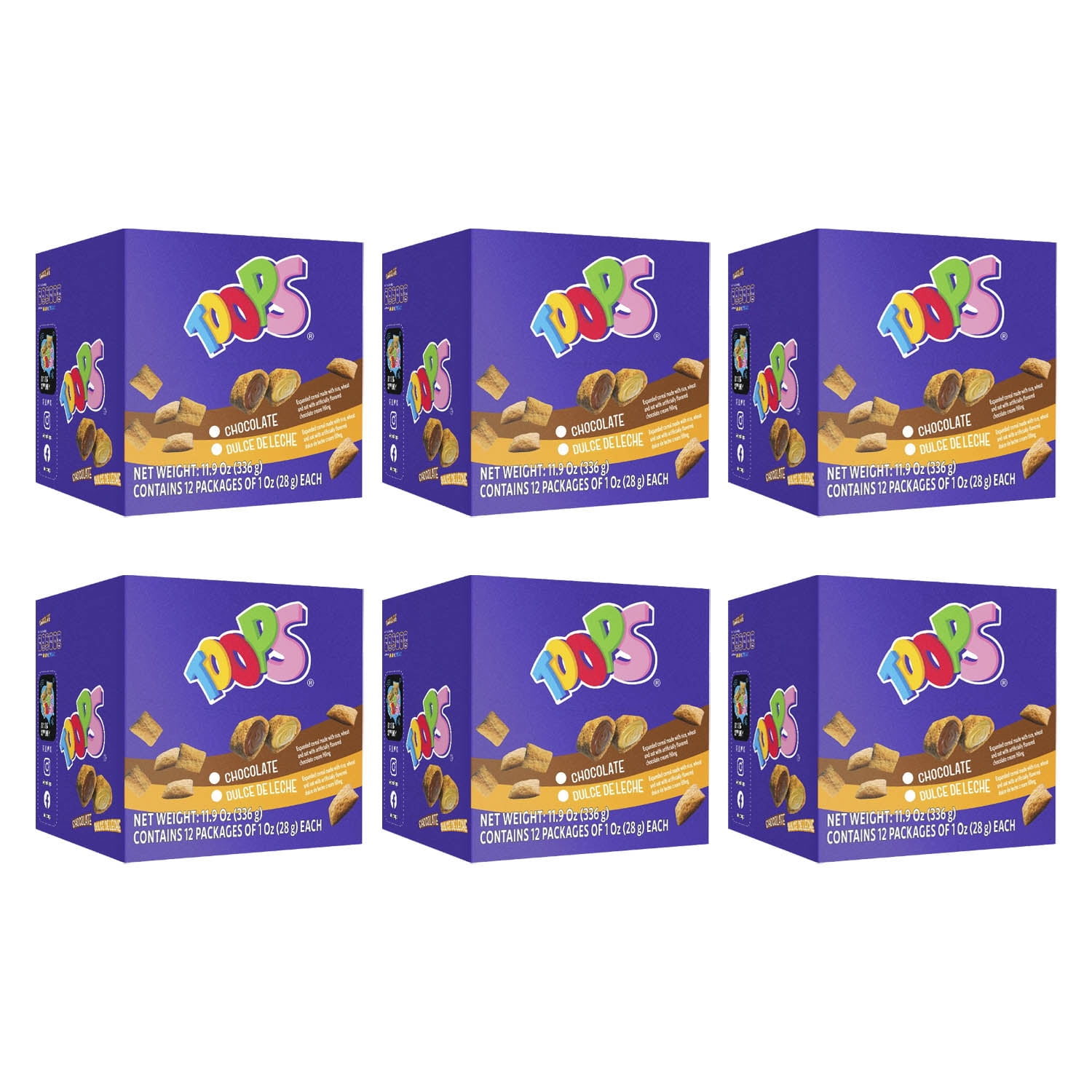 Snacks Cereal Relleno TOOPS Caja con 72 pzs 28 grs c/u Sabor Chocolate ...