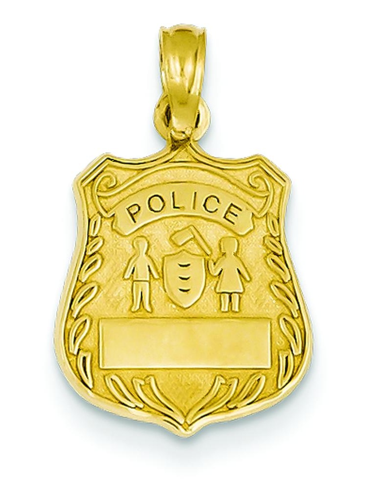14K Gold Police Badge Engravable Charm Cop Pendant - Walmart.com