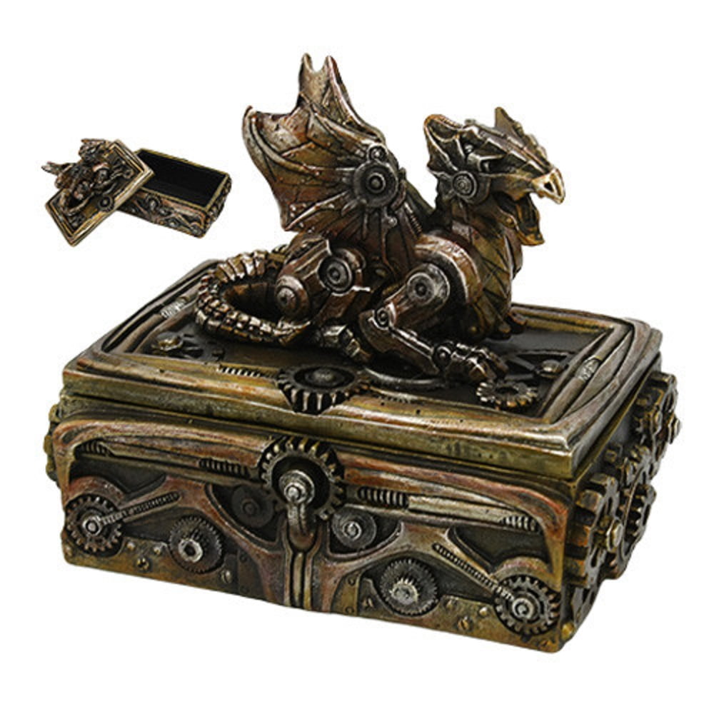 Steampunk Gears and Metal Dragon Jewelry Trinket Box Mythical Fantasy ...