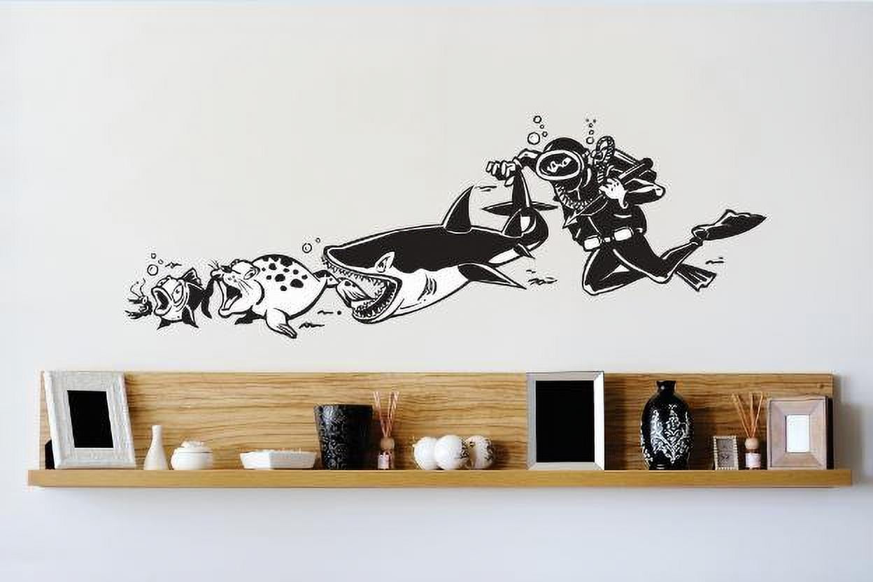 Wall Design Pieces Scuba Diver Water Aquarium Man Image Bathroom 12 X30 ...