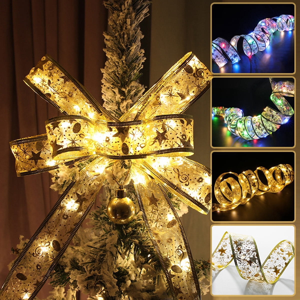 Morttic 16.4ft 50 LED Ribbon Christmas Tree Lights Decoration, Battery ...
