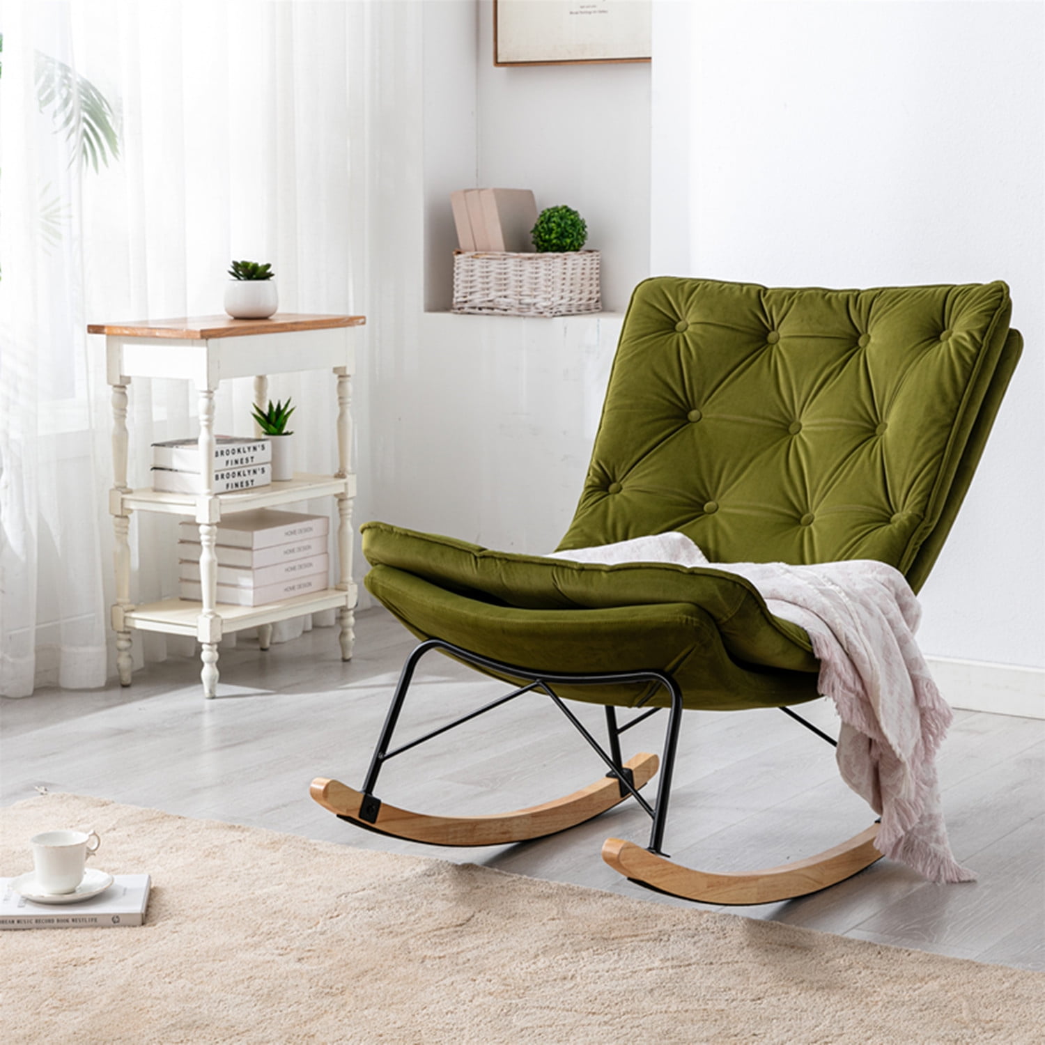 Modern Rocking Chair, Velvet Tufted Upholstered Armless Rocking Chair ...