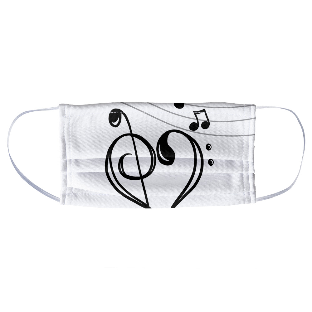 Treble Bass Clef Heart on White 1-Ply Reusable Face Mask Covering ...