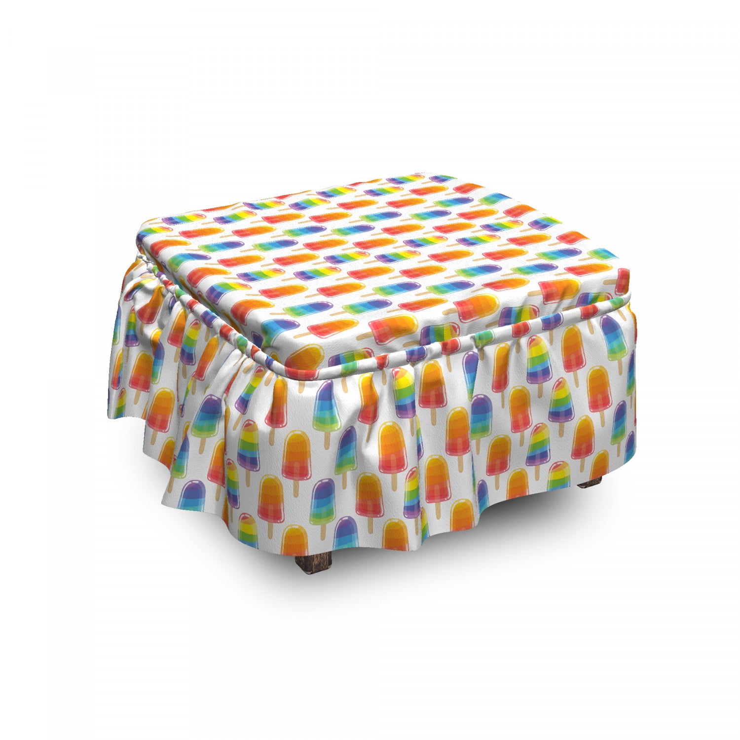 Ice Cream Ottoman Cover, Orange Rainbow Flavor, 2 Piece Slipcover Set ...
