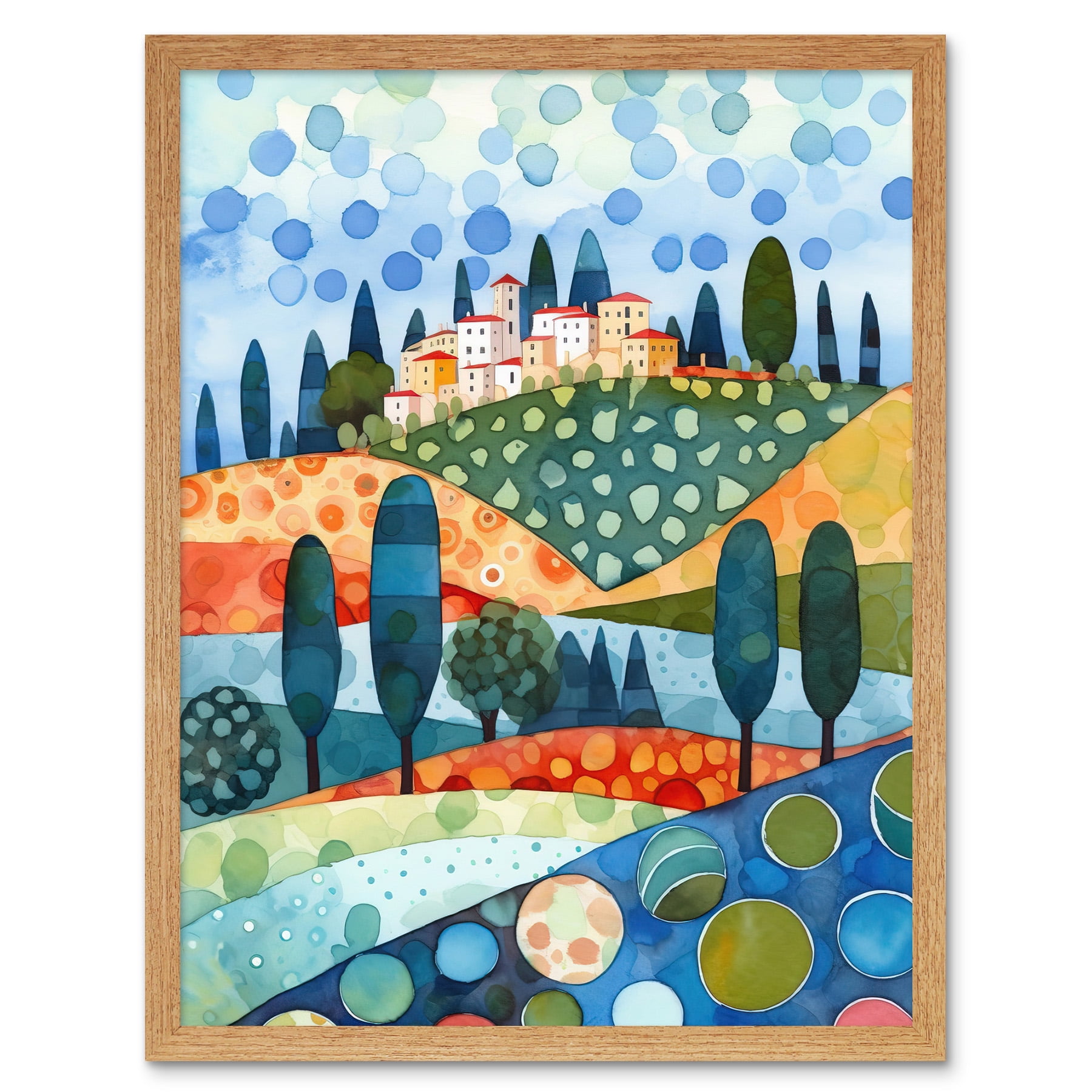 Italian Abstract Landscape Folk Art Art Print Framed Poster Wall Decor ...