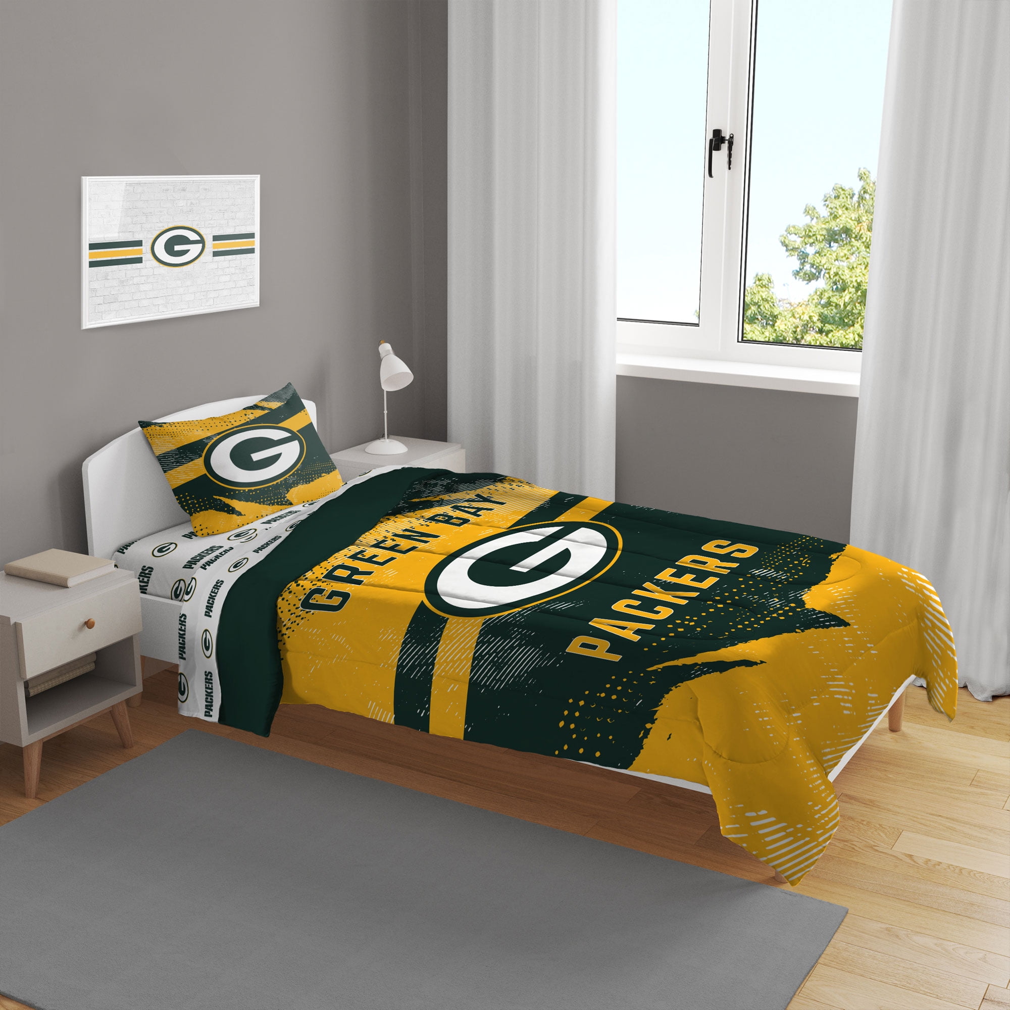 Green Bay Packers Slanted Stripe 4-Piece Twin Bed Set - Walmart.com