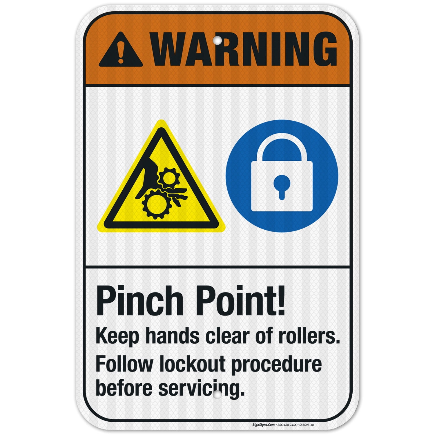Pinch Point Keep Hands Clear Of Rollers Follow Lockout Sign, ANSI ...