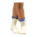 TeeHee Girls Cotton Double Ruffle Crew Socks, 6 Pair Pack, Solid, Non ...