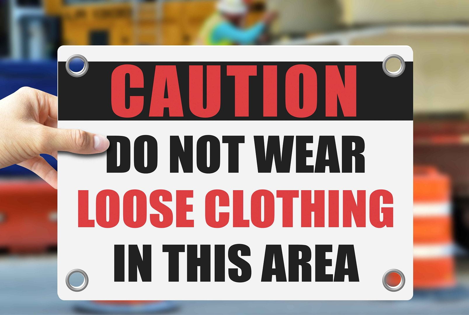 DO NOT WEAR LOOSE CLOTHING IN THIS AREA | Warning Notice Caution Danger ...