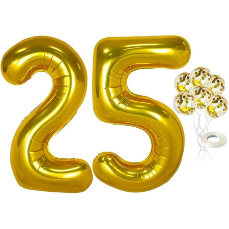 Big 40 Inch Gold 25 Ballooumbers - Large Gold 25 Balloons With Confetti ...