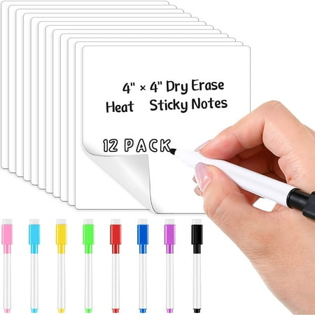 12 Pieces Reusable Dry Erase Sticky Notes 4 x 4 Inch Reusable ...