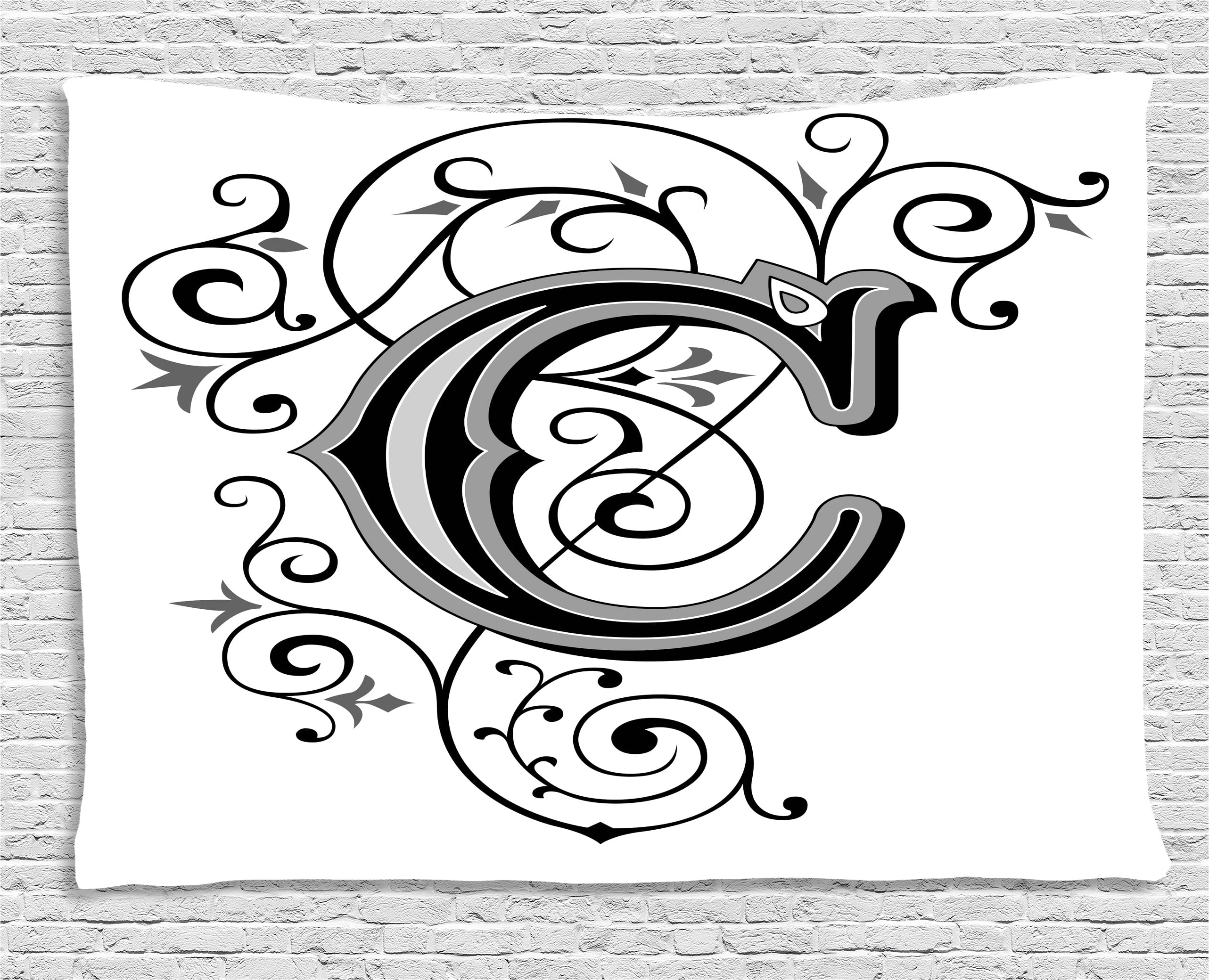Letter C Tapestry, Victorian Inspired Gothic Style Capital C Vintage ...