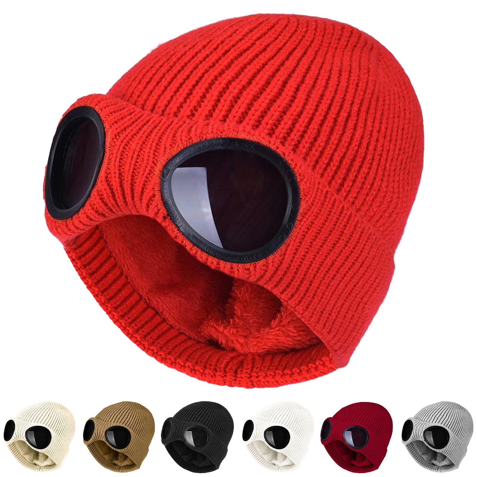 Goggle Lens Beanie Ribbed Knit Cuffed Winter Ski Hat Skull Cap Sunglass ...