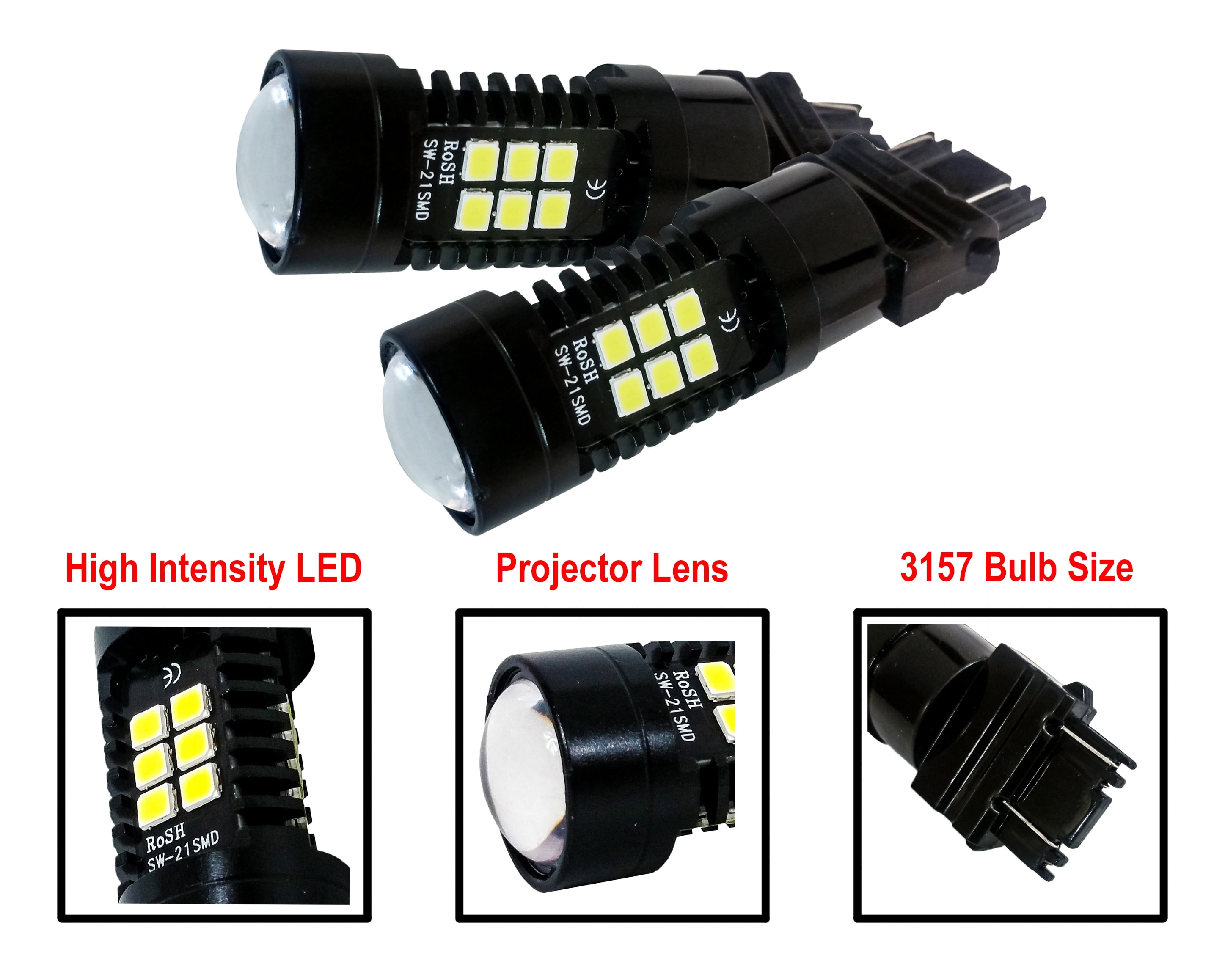 Pack of 2 White LED 3157 3057 3156 Light Bulb Plug and Play 3-Sided ...