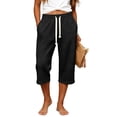 BUIGTTKLOP Capris for Women with Pockets Elastic Waist Drawstring Capri ...