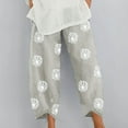 Plus Size Womens Wide Leg Boho Linen Pants Summer Beach Capris Elastic Waist Palazzo Cropped ...
