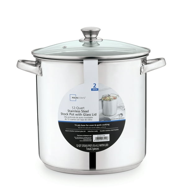 Mainstays Stainless Steel 12-Quart Stock Pot with Glass Lid - Walmart.com