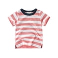 Boys Girls Tops Casual Color Block Striped Short Sleeve Shirts Crewneck ...